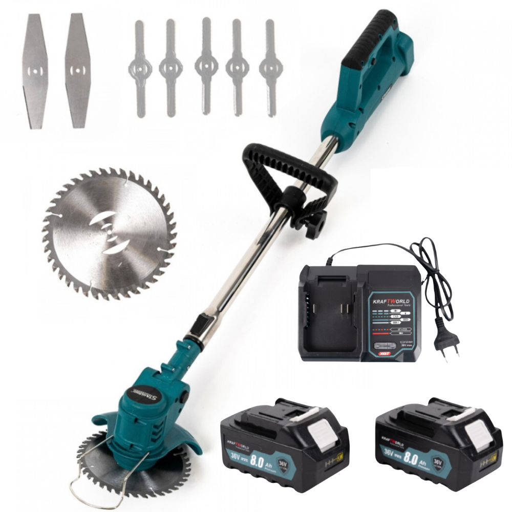 Motocoasa Profesionala cu Disc + Accesorii gazon, 2x Acumulator 36v/8a
